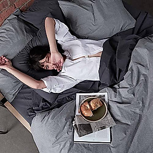 ETDIFFE Grey White Striped Comforter Set Full Size, 3pc Modern Gray Vertical Stripes Pattern Bed Set - Soft & Lightweight Pinstripe Microfiber Down Alternative Comforter (80x90) for Women Men