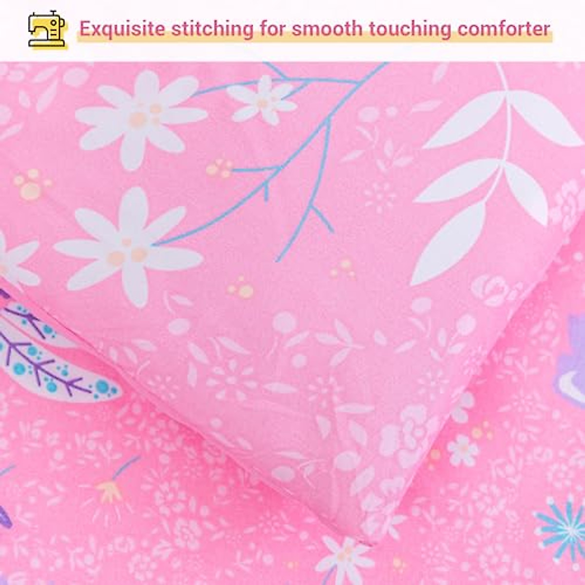 Viviland Full Butterfly Comforter Set for Girls, Kids Pink Brushed Microfiber Full Bedding Set, 7 Pieces Floral Bed in A Bag, Girls Comforters with Sheet Set, Shams, Machine Washable