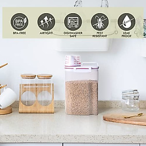 Rice Storage Bin Cereal Containers Dispenser with BPA Free Plastic + Airtight Design + Measuring Cup + Pour Spout - 2KG Capacities of Rice Perfect for Rice Cooker