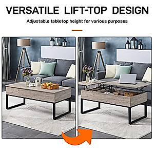 Yaheetech Lift Top Coffee Table with Hidden Storage Compartment, Farmhouse Wooden Center Table with 2 Way Raisable Tabletop & Gas Lift Mechanism for Living Room Reception Room,Gray