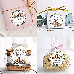 80 Woodland Thank You Favor Stickers, 2" Forest Animals Baby Shower Stickers, Woodland Baby Shower Party Decorations