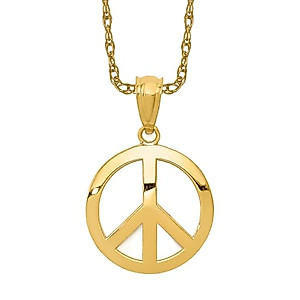 14K Yellow Gold Peace Sign Inspirational Symbol Circle Round Necklace Charm Pendant 20mm x 12mm Only