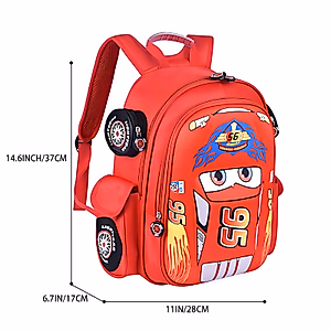 Nzahdwu Kids Caroon Car Backpack, Novelty Toddler Backpack Waterproof Schoolbag Cute Backpacks for Boys Girls (Red)