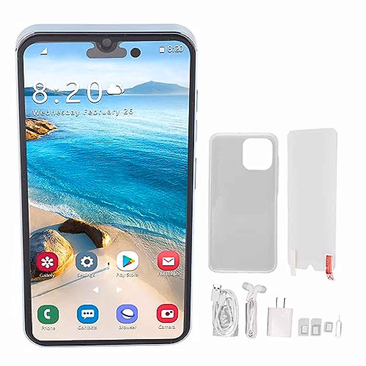 PUSOKEI Unlocked Smartphone, Cell Phone, 6.1in IPS Large Screen, 4GB RAM 64GB ROM, 11, 8MP+16MP Camera, 5G WiFi, 4G Network, Face Unlock, 4000mAh Battery (Blue)