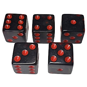 Set of Dice Cup with Storage Compartment Black PU Leather Red Felt Lined + (5) 16mm Tranparent Dice (Gift Boxed) (Smoke/Red)