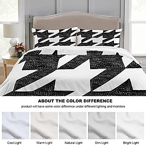 Batmerry Houndstooth Black White Twin Size 3 Pieces Bedding Comforter Cover Sets,Soft Fluffy Plaid Abstract Fashion Geometric Pattern Printed Duvet Cover for All Season