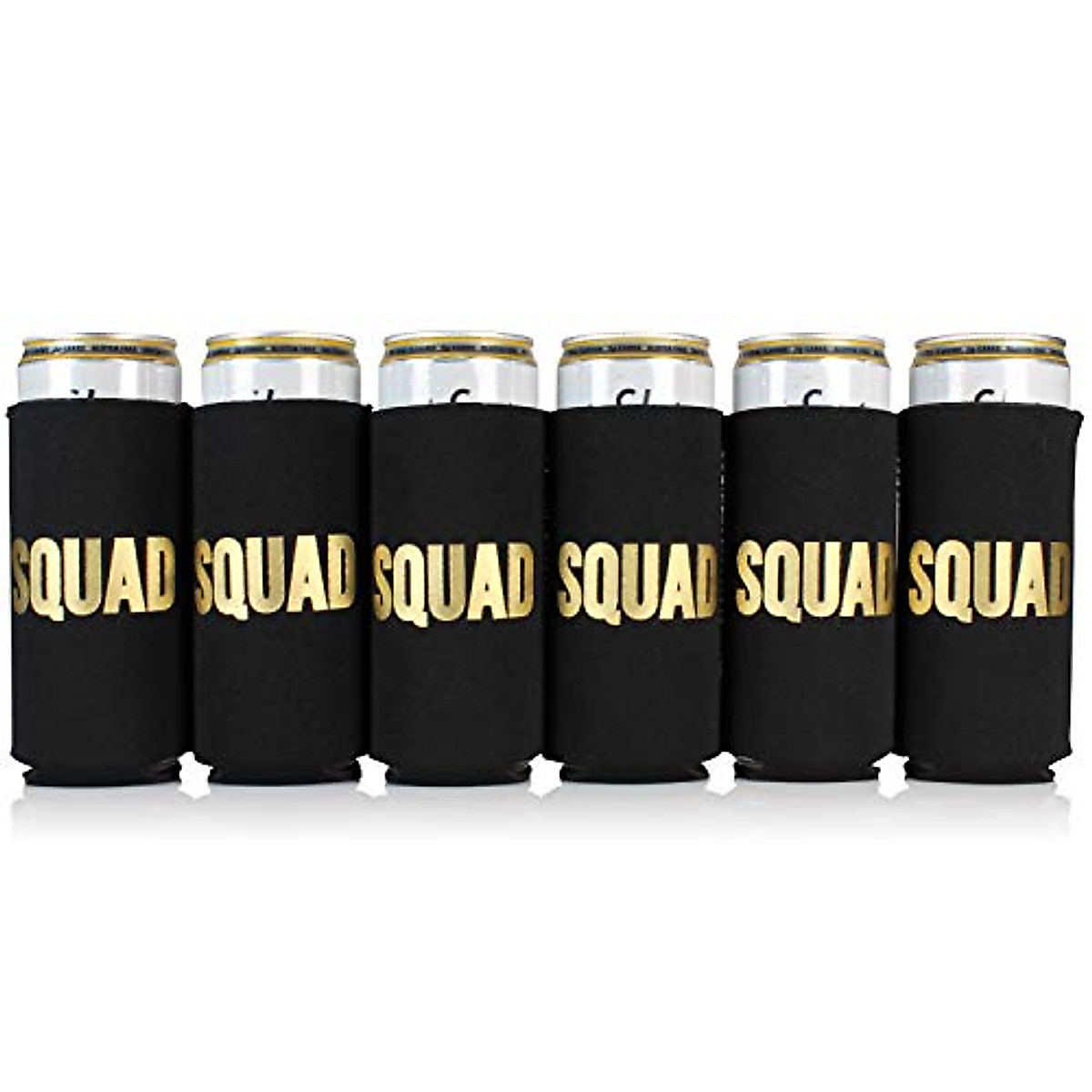 Bachelorette Party Decorations Slim Can Coolers - Bridal Party (Black Squad, 6)