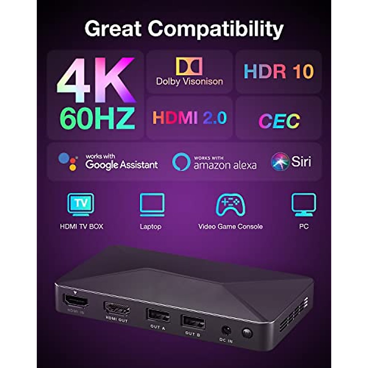 Aubess HDMI 2.0 Sync Box & TV Neon Rope Backlight Kit, WiFi Immersion TV LED Backlights That Compatible with Alexa & Google Assistant for 65" TVs. Fancy Sync Box LED Lights That Sync with TV Picture