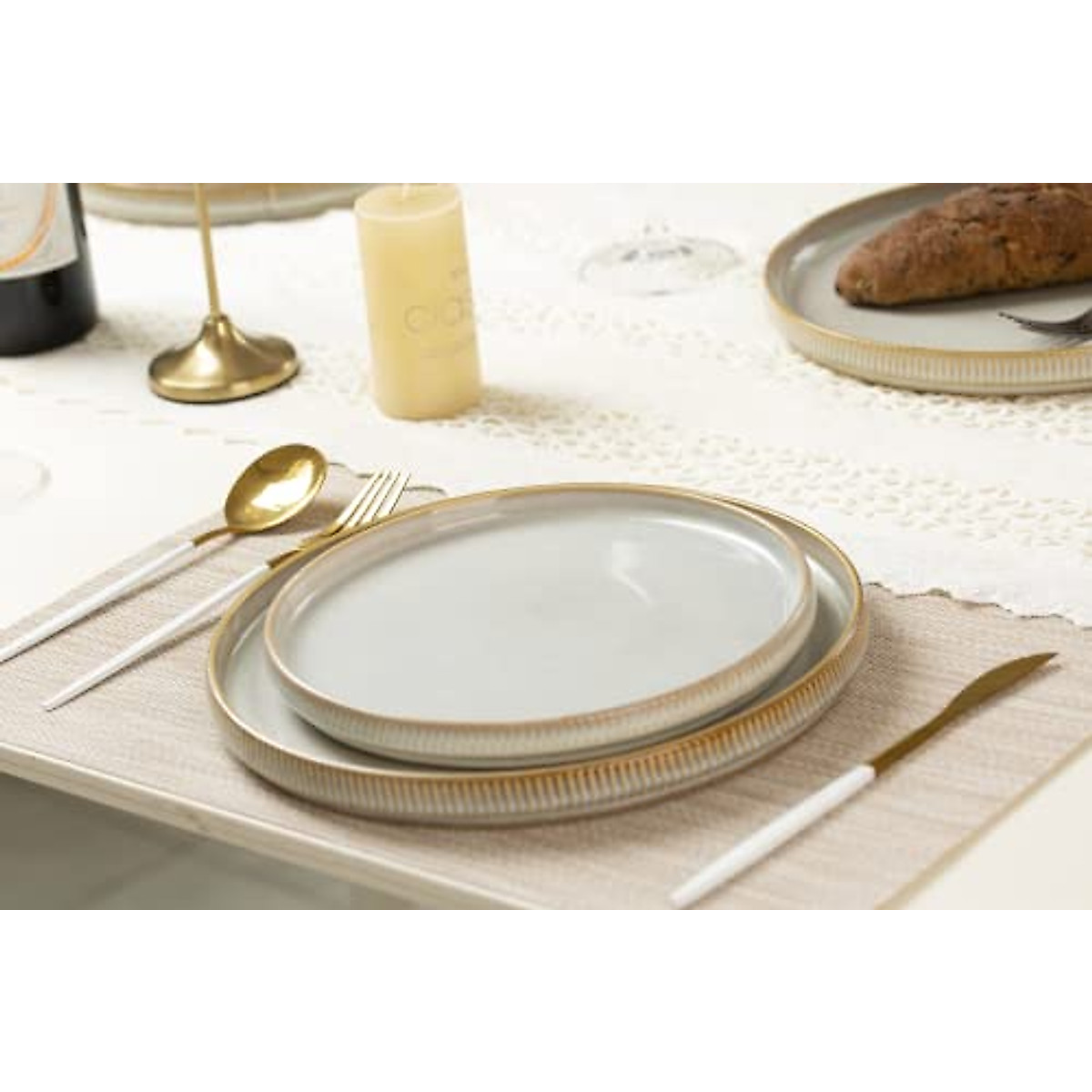 famiware Star Dinner Plates for 6, 10 inches Plate Set, Scratch Resistant, Stoneware Dinnerware, Kitchen Modern Rustic Serving Dishes, Cappuccino White