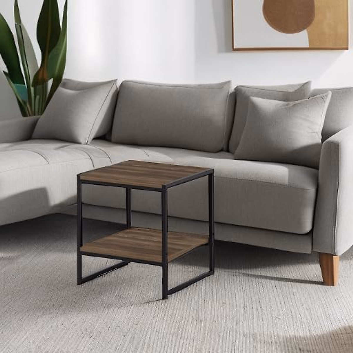 FURINNO Camnus Modern Living 2-Tier End Table, Columbia Walnut, 15.9 in x 15.75 in x 18 in