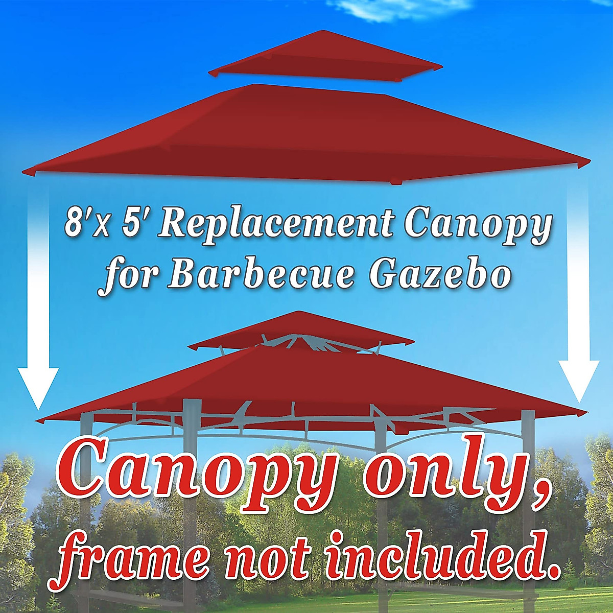 Strong Camel 5FT x 8FT Double Tiered Replacement Canopy Outdoor Grill BBQ Grill Gazebo Replacement Canopy Roof (Burgundy)