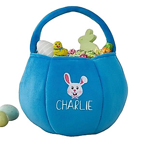 Personalization Universe Embroidered Build Your Own Bunny Personalized Easter Treat Bag, Customize with Any Name, Boy and Girl Options, Ideal for Easter Basket Stuffers - Blue
