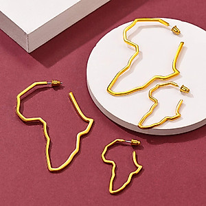 FaithHeart African Earrings Lightweight Gold Hoop Earrings for Women 18K Gold Plated Stainless Steel Women's Drop & Dangle Earrings African Map Shaped Trendy Jewelry