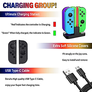 Deruitu Switch Accessories Bundle Compatible with Nintendo Switch, Kit with Carrying Case, Screen Protector, Compact Playstand, Game Case, Joystick Cap, Charging Dock,Steering Wheel, (18 in 1)