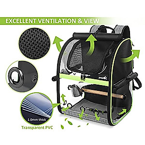 Pecute Bird Carrier Backpack, Parrots Bird Backpack with Visible Window, Adjustable Height Standing Perch, Feeding Cans, Waterproof Pads, Lightweight Foldable Birds Travel Cage for Hiking Camping
