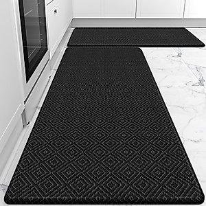 Mattitude Kitchen Mat 2PCS Kitchen Rugs Cushioned Anti-Fatigue Rug Waterproof Standing Desk Mat Kitchen Mats for Floor Kitchen Rug Set for Kitchen, Sink, Office 17.3"×30"+17.3"×47" Black