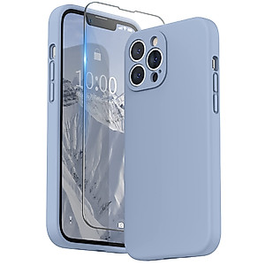 SURPHY Compatible with iPhone 13 Pro Max Case with Screen Protector, (Camera Protection + Soft Microfiber Lining) Liquid Silicone Phone Case 6.7 inch 2021, Sierra Blue