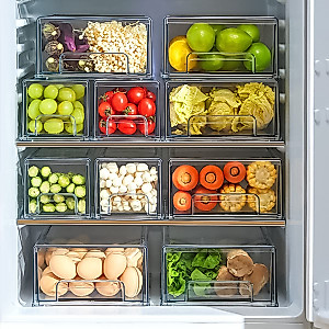 MANO 2Pack Clear Fridge Drawers Pull Out Stackable Refrigerator Drawer Organizer Bins Pantry Storage Box Plastic Food Containers for Kitchen Bathroom Office Closet (2pack Large)