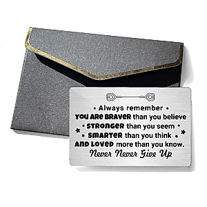 Inspirational Quote Gift for Women Men, Always Remember You are Braver Than You Believe Never Give Up Quote Wallet Card Engraved Wallet Insert Gifts for Birthday Graduation Christmas
