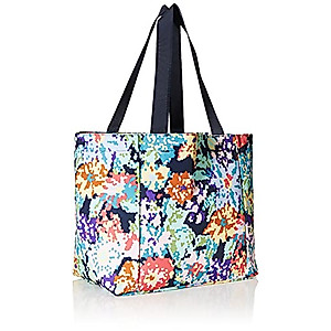 Vera Bradley Women's Recycled Lighten Up Reactive Drawstring Family Tote Bag, Happy Blooms Cross-Stitch, One Size