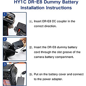 HY1C ACK-E8 AC Power Adapter LP-E8 DR-E8 Dummy Battery Kit for Canon EOS Rebel T5i T4i T3i T2i 700D 650D 600D 550D Cameras