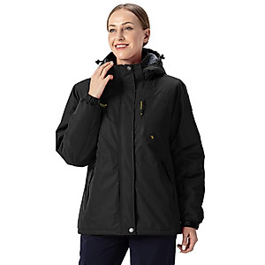 Rdruko Women's Waterproof Snowboard Jacket Windproof Warm Insulated Winter Ski Jacket Hooded(Black, US XL)