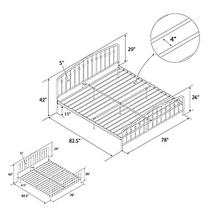 Novogratz Bushwick Metal Bed, Modern Design, King Size - Black