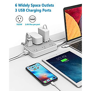 Surge Protector with USB, TESSAN Power Strip Flat Plug with 6 Widely Spaced AC Outlets 3 USB Charging Ports, 1080 Joules Protection, Wall Mount Extension Cord 5 Feet, Dorm Home and Office Accessories