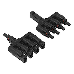 4 To 1 Solar Panel Connectors, 1000VDC Crimping Connection Anti Aging IP67 Waterproof Dustproof PPO Solar Panel Connectors for Outdoors