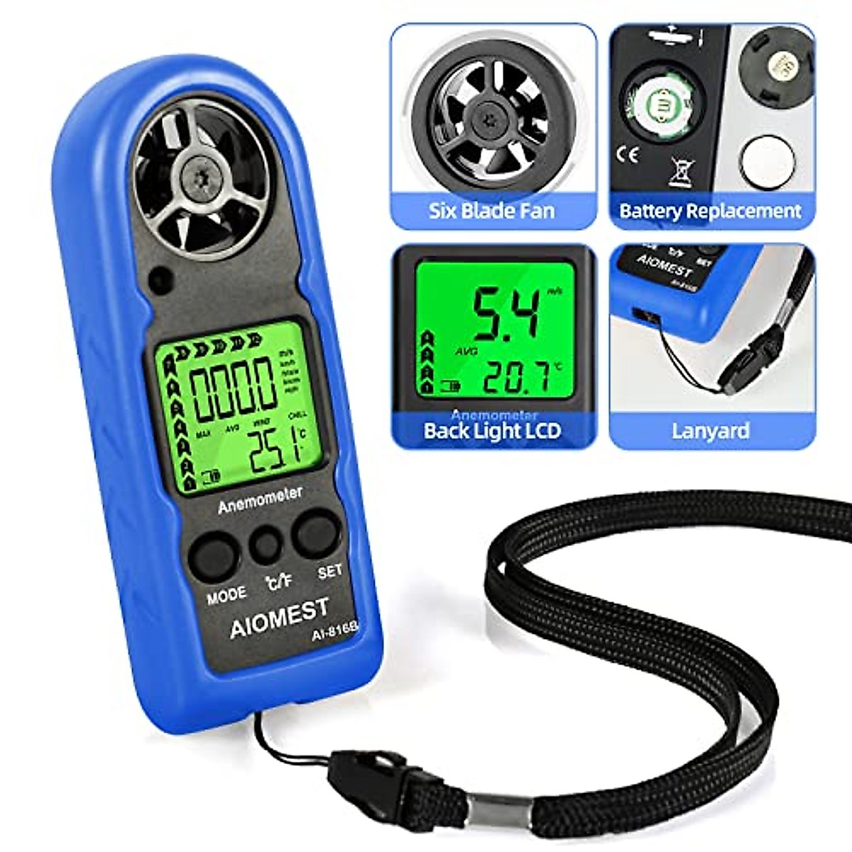 Digital Anemometer, Mini Handheld Wind Speed Gauge Measuring Air Flow Velocity Temperature, Weather Velometer with Max/AVG/Current Wind Chill for HVAC Shooting Sailing