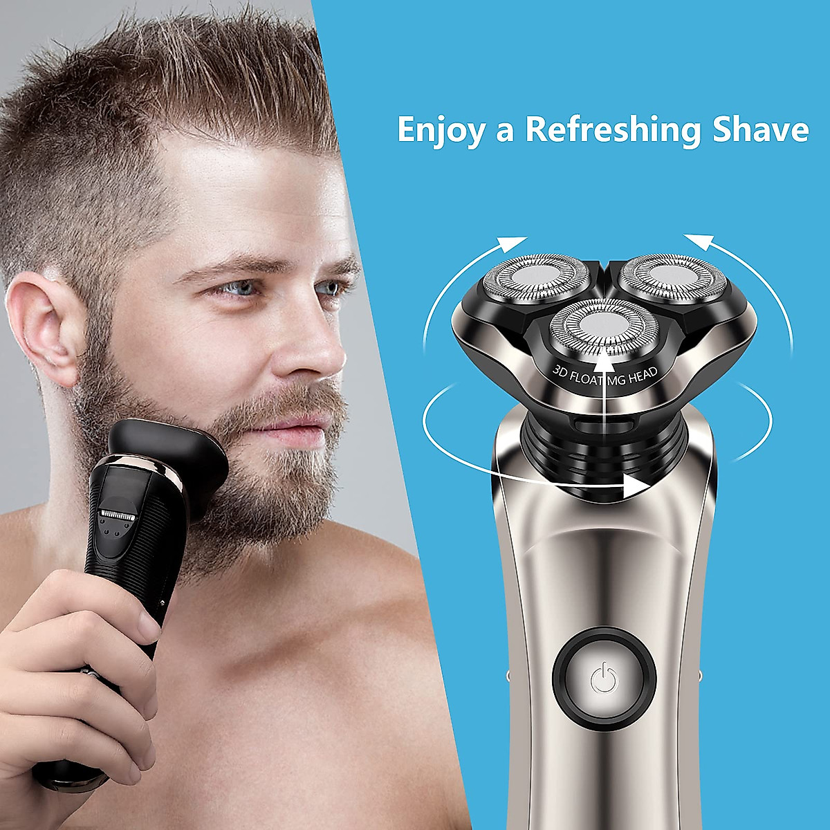 XMOX Rechargeable Mens Shaver with Stand for Clean Sterilization, Wet/Dry Electric Shaver with Pop-up Trimmer, IPX 7 100% Waterproof, LCD Battery Display, 4D Pivot Flex Heads