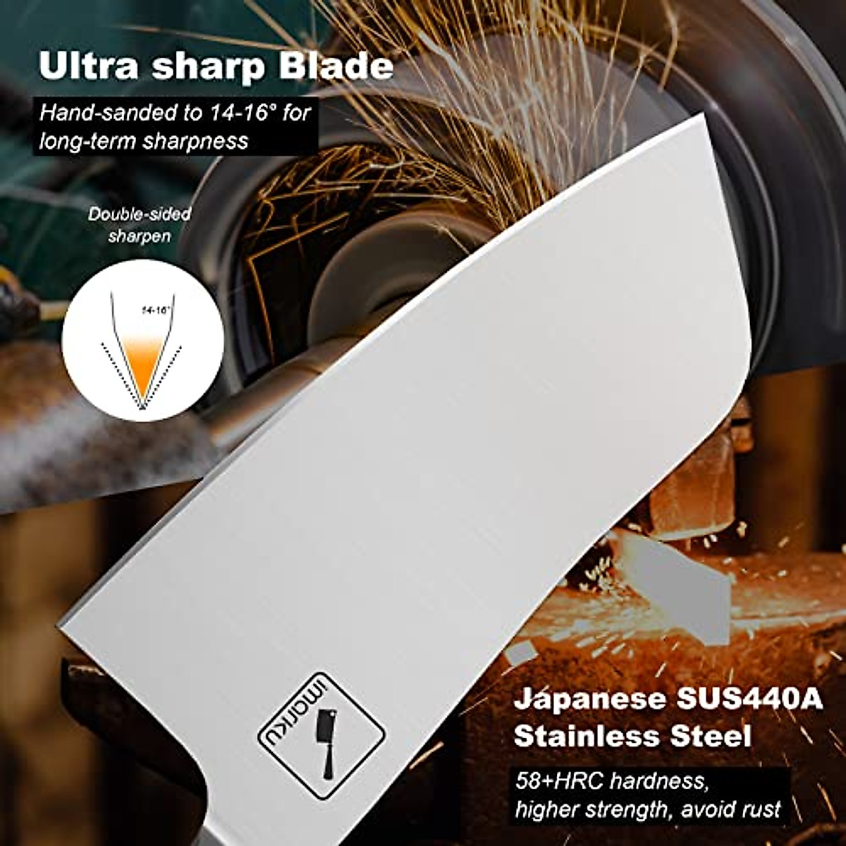imarku Kitchen Knife, 7 Inch Ultra Sharp Butcher Knife - Japanese SUS440A Stainless Steel Cleaver Knife with Ergonomic Handle, Meat Knife for Home, Kitchen, Restaurant - Best Gifts
