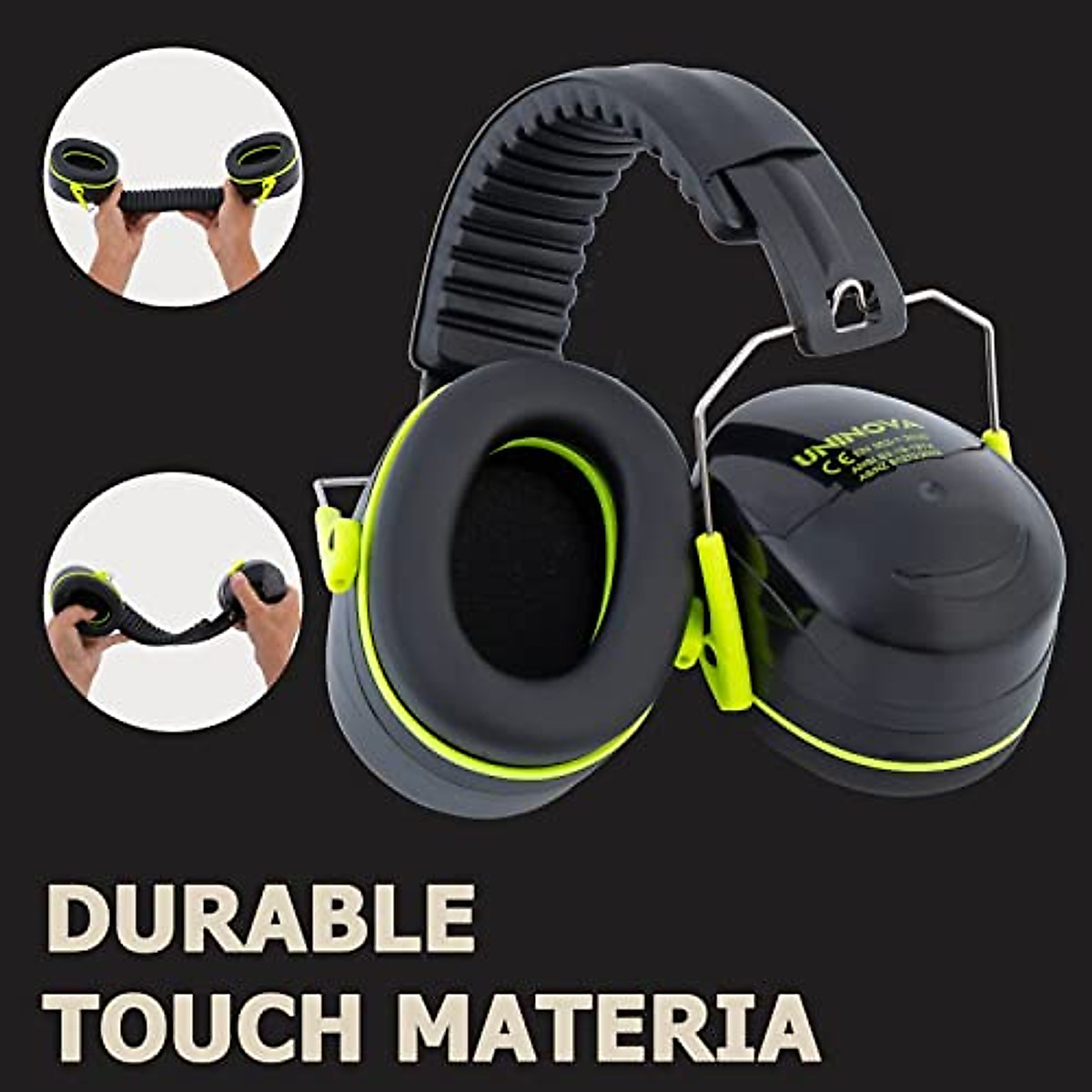 UNINOVA Hearing Protection Earmuffs, Noise Reduction Safety Ear Muffs, NRR 26dB Ear Protection Headphones for Shooting Gun Range Lawn Mowing Construction Woodworking Adults Men Women,Green