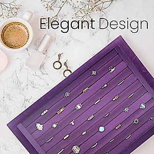 Ring Organizer Display Case ~ 11 Rows Multiple Ring Holder ~ Jewelry Tray Organizer With Studs ~ Ring & Earring Holder Storage Box For Shows With Transparent Lid (Purple)