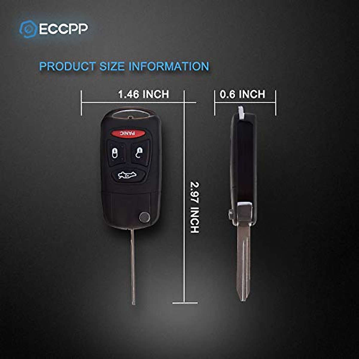ECCPP Replacement fit for 4 Buttons Uncut Keyless Entry Remote Control Car Key Fob Shell Case 08-12 Cruiser for Jeep for Patriot for Dodge for Caliber Series 5183349c (Pack of 1)