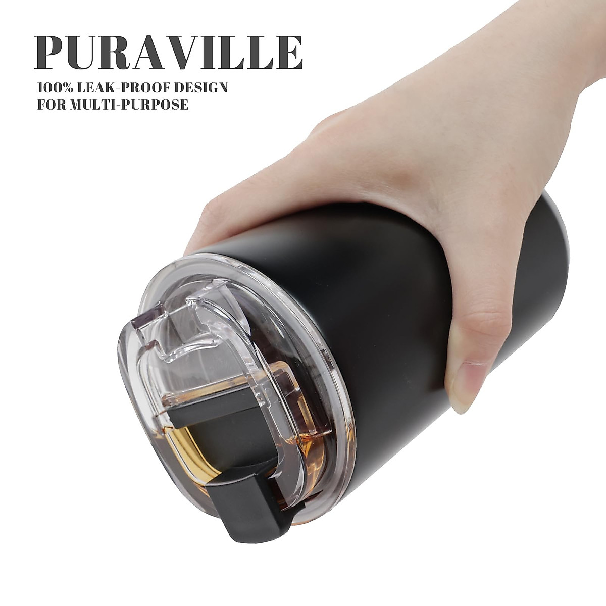 Puraville 2 Pack Insulated Tumblers with Lid, 14 oz Travel Coffee Mug Stainless Steel Vacuum Cup, Leak Proof Double Walled Coffee Tumbler for Iced and Hot Drinks, Black and Cream