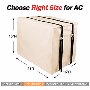 Window Air Conditioner Cover Outside Unit for Winter Insulation, Window AC Covers with 3 Layers Insulation, Waterproof & Dust-Proof Air Conditioner Covers for Window Units, 21"Lx15"Hx16"D - Beige