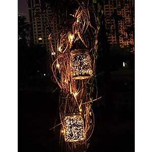 Hanging Solar Lantern Outdoor,Solar Lights Mercury Mason Jar Glass Hanging Lights with 20 LED Waterproof for Tree, Table, Yard, Garden, Patio, Holiday Party Outdoor Decor,2 Pack