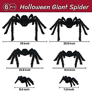 Nirohee Halloween Decorations Outdoor, 6 Pack Giant Spider Halloween Party Decor Large Halloween Spiders Outside Decorations, Scary Spiders with Bendable Legs for Lawn, Yard, Spider Web, Wall, Window