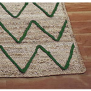 CASAVANI Natural Fiber Collection Runner Area Rug - 4' x 10' Ft Beige & Green Geometric Braided Jute Rug 0.27-inch Thick, Ideal for High Traffic Areas in Hallway & Stair, Outdoor Yoga Mat,