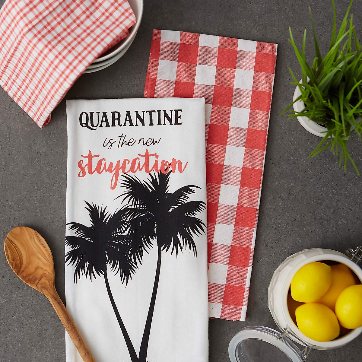 DII Quarantine Collection Dishtowel Set, Staycation, 18x28, 3 Piece
