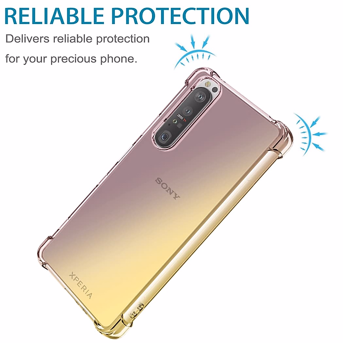 Vokuha for Xperia 1 II Case, XQ-AT51, XQ-AT52 Case with Tempered Glass Screen Protector,Cute Clear Gradient Slim Shockproof TPU Back Phone Protective Cover for Sony Xperia 1 II (Black/Gold)
