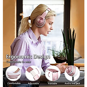 Wireless Headphones Over Ear, 60 Hours Playtime Foldable Bluetooth Headphones Hi-Fi Stereo Deep Bass with 6 EQ Modes, Adjustable Lightweight Headset with Microphone, FM, SD/TF for Travel, Work, PC