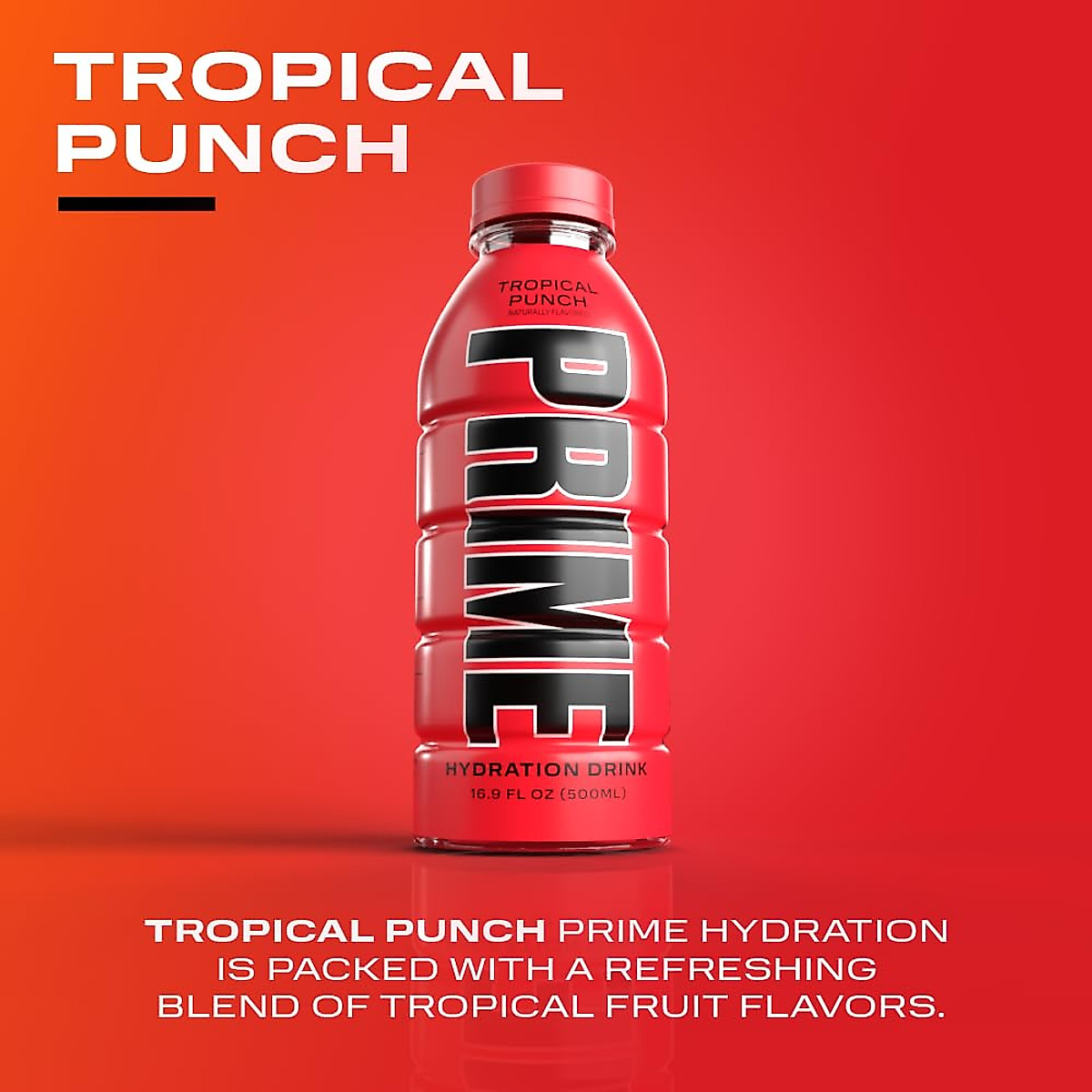 PRIME Hydration TROPICAL PUNCH | Sports Drinks | Electrolyte Enhanced for Ultimate Hydration | 250mg BCAAs | B Vitamins | Antioxidants | 2g Of Sugar | 16.9 Fluid Ounce | 12 Pack