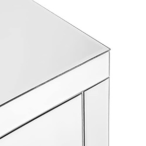 HONHPD Mirrored 2 Drawer Nightstand, Crystal End Table with 2-Drawers, Mirror Accent Silver Table, Bedroom Mini Cabinet Furniture (Delivery from Local Warehouse in The United States)