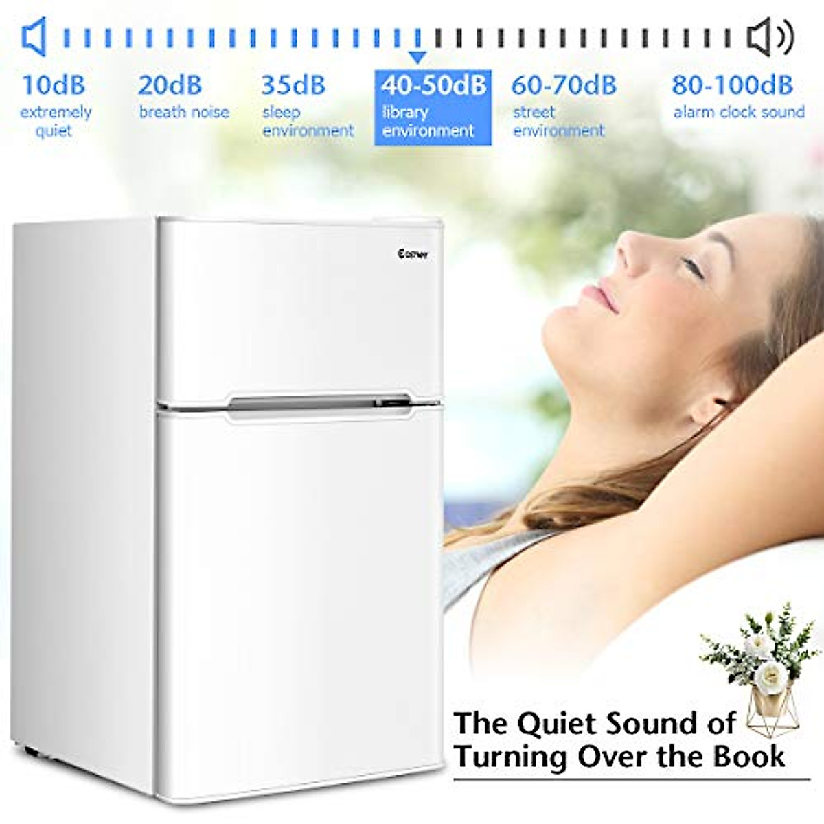 COSTWAY Compact Refrigerator, 3.2 cu ft. Unit 2-Door Freezer Cooler Fridge with Reversible Door, Removable Glass Shelves, Mechanical Control, Recessed Handle for Dorm, Office, Apartment (White)