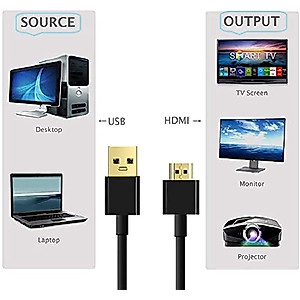 USB to HDMI Cable, USB 2.0 Male to HDMI Male Charger Cable Splitter Adapter - 0.5M/1.6FT
