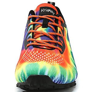 ikunka Men's Fashion Sneakers Lightweight Breathable Walking Shoes Tennis Cross Training Shoe Non Slip Trail Running Shoes（Rainbow 10）