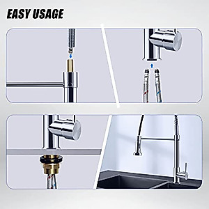 JIFEHO Spring Kitchen Sink Faucet, Household and Commercial Pull Down Type Pre-Rinse Faucet Features Spray & Stream Modes, High Arc Single Handle, 1 Hole Mount, Mix Hot & Cold Water, Chrome Finish