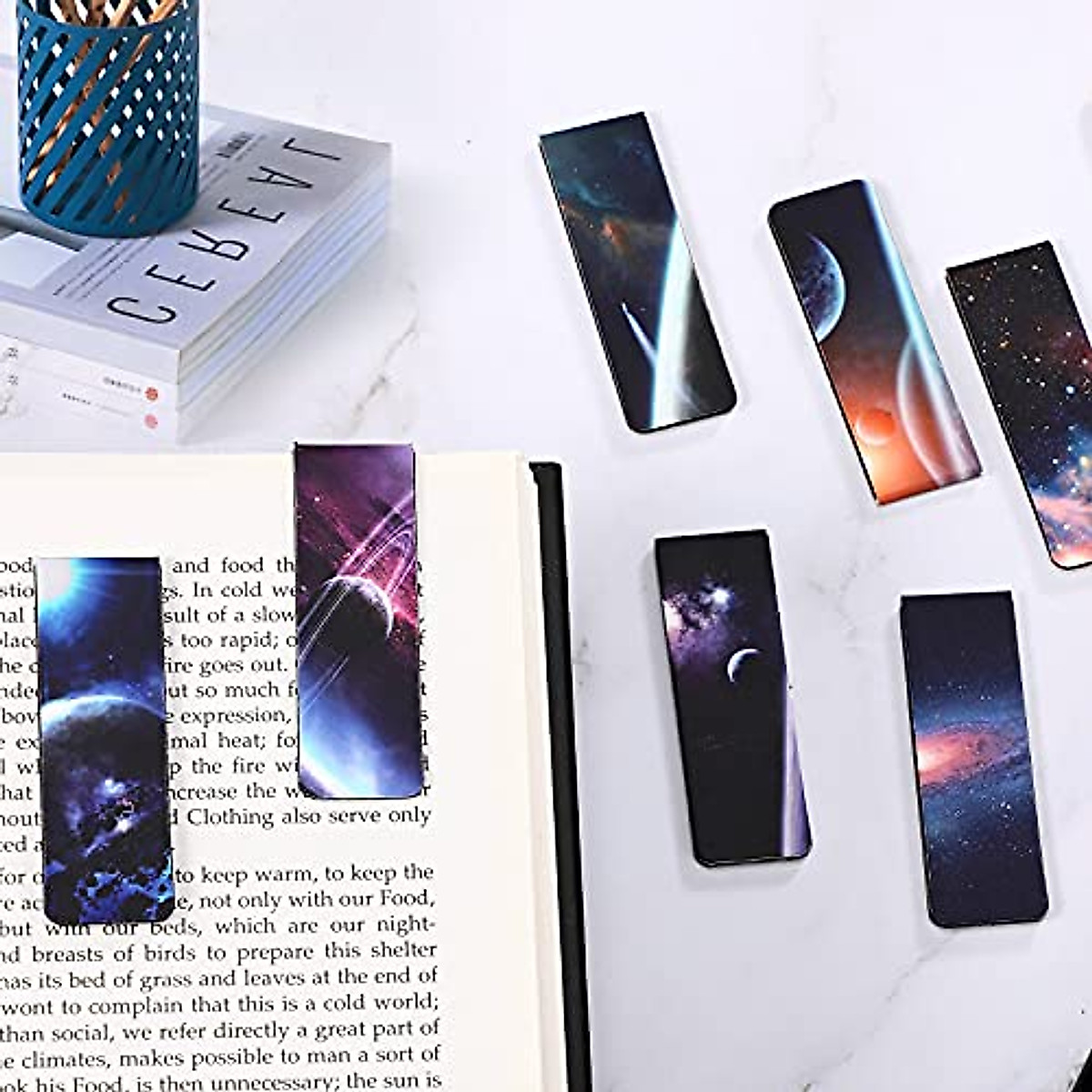 30 Pieces Magnetic Bookmarks Space Planets and Starry Night Sky Bookmarks Magnetic Page Clip Markers for Kids Book Marks for Book Lovers Reading School Library Supplies (Starry Night Sky Style)